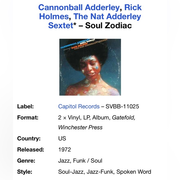 Cannonball Adderley Other Vinyl Soul Zodiac Rare Cannonball Adderleyrick Holmes 2 Record Set